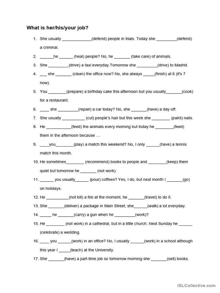 Present Simple & Continuous, and Jobs Vocabulary | PDF