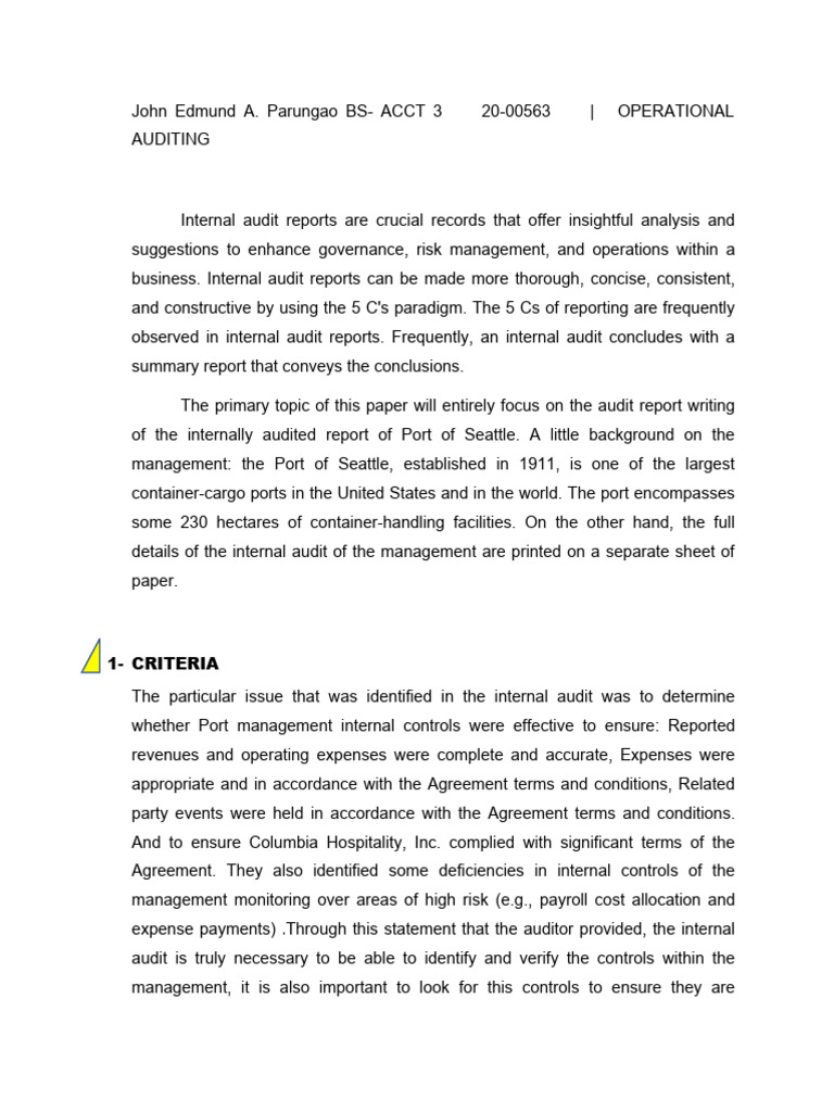 Port of Seattle Internal Audit Report | PDF | Internal Control | Audit
