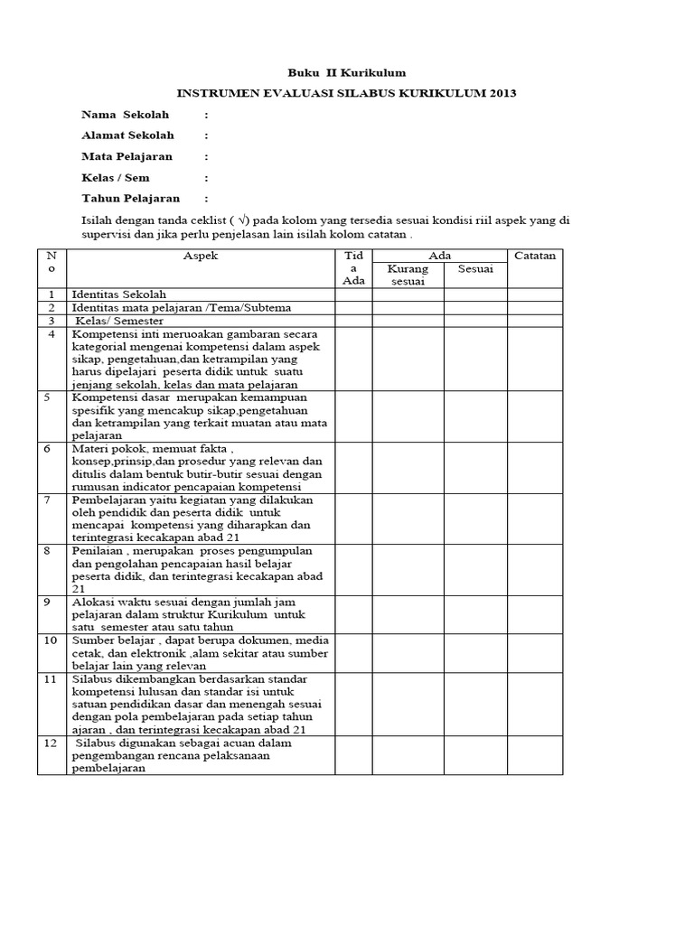 Evaluasi Silabus & RPP Kurikulum 2013 | PDF