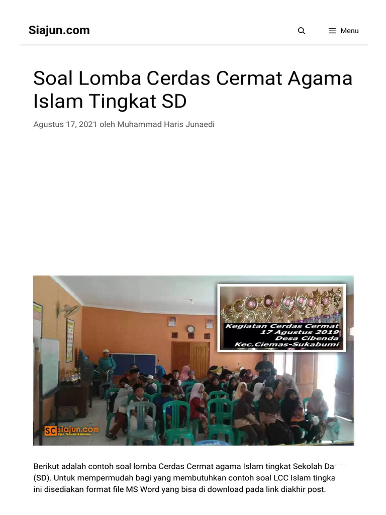 Soal Lomba Cerdas Cermat Agama SD | PDF | Agama & Spiritualitas