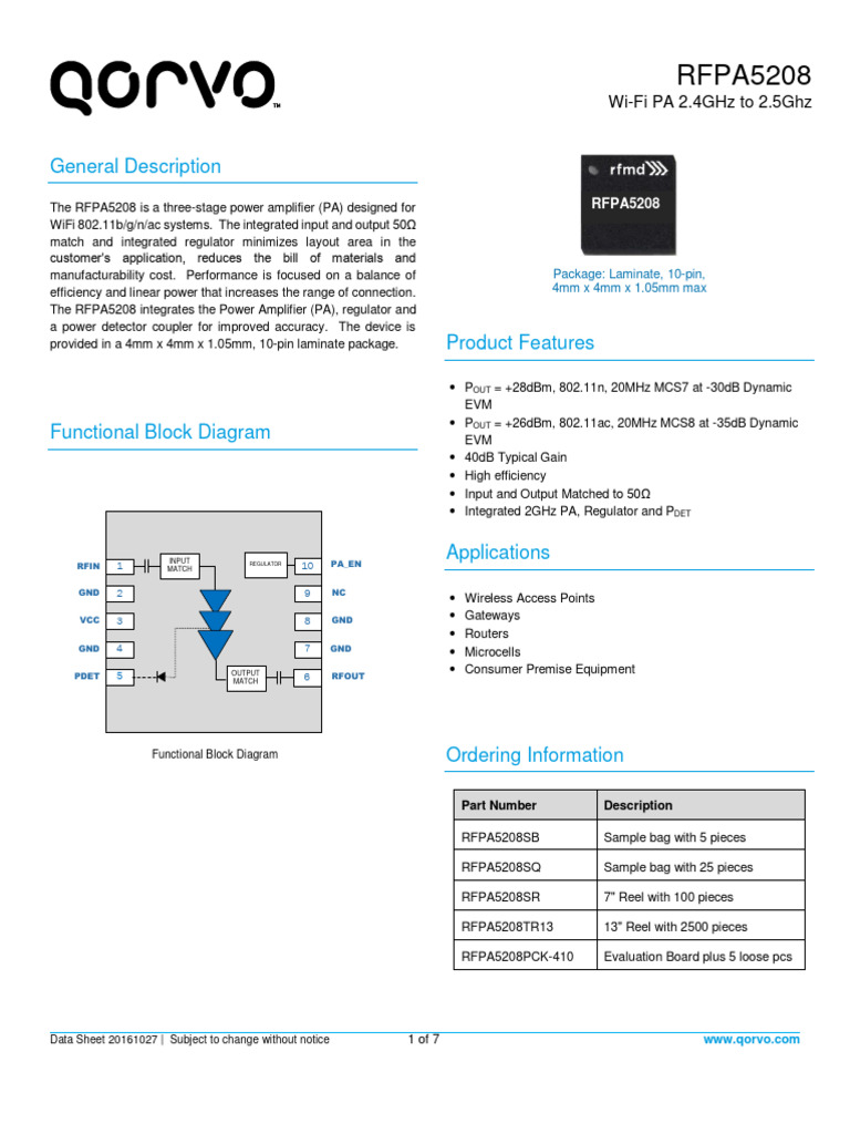 RFPA5208 Data Sheet-780809 | PDF | Ieee 802.11 | Wi Fi
