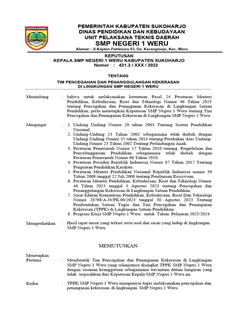 Tim Anti-Kekerasan SMP 1 Weru | PDF | Karier & Perkembangan | Kesehatan ...