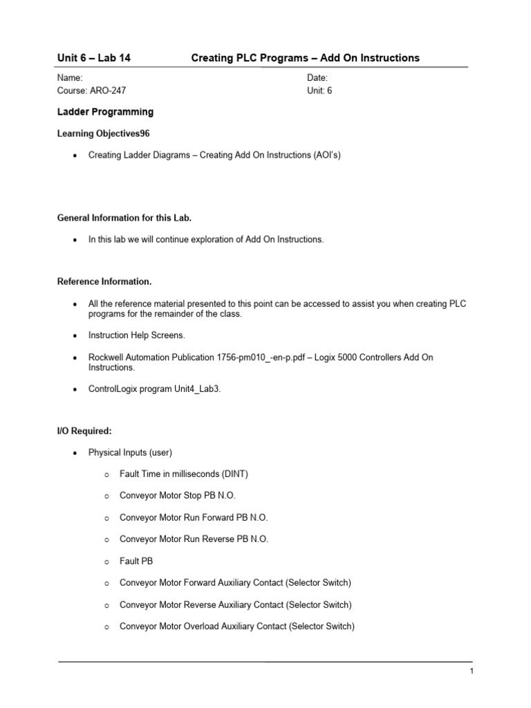 Unit 6 Lab 14 - Creating PLC Programs | PDF