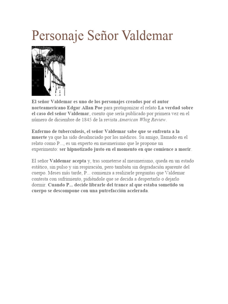 El caso del Señor Valdemar: Resumen | PDF