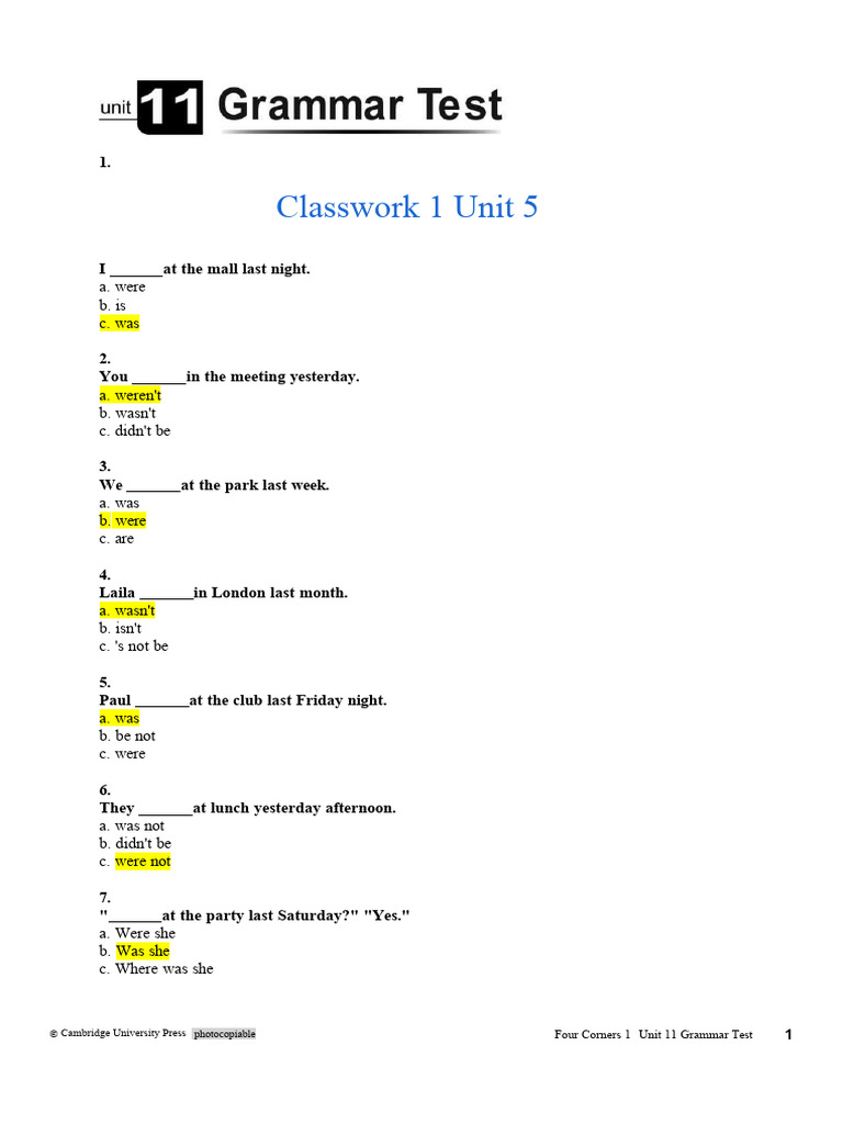 Grammar Exercise Unit 11 | PDF