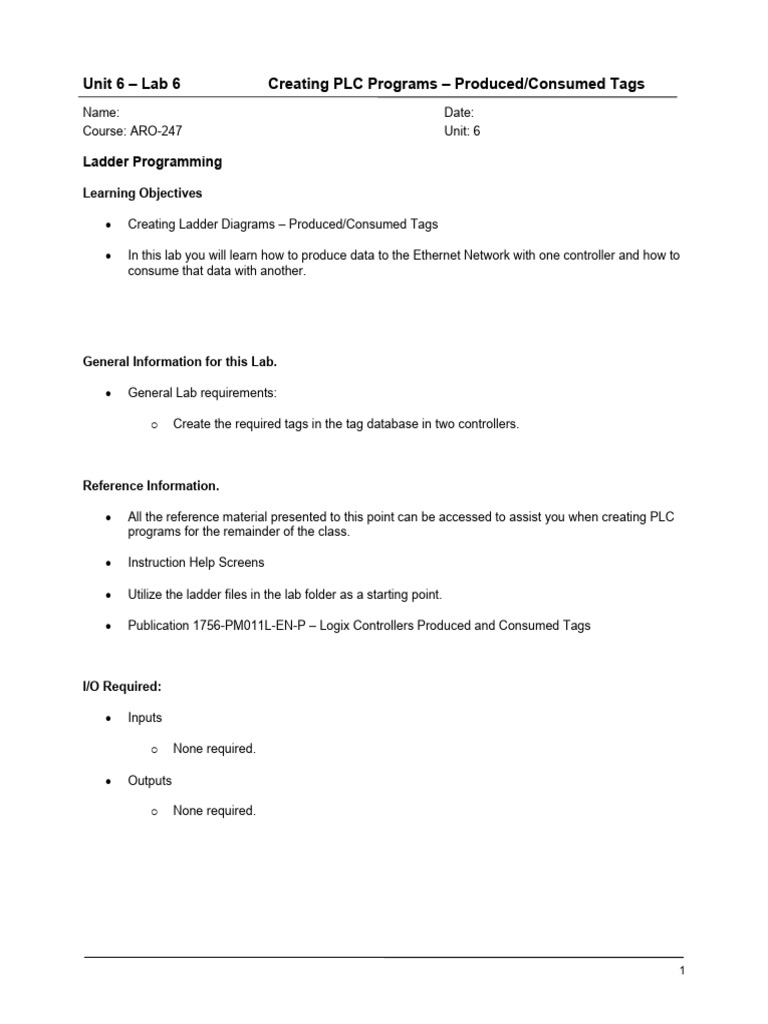 Unit 6 Lab 6 Creating Plc Programs Pdf Programmable Logic Controller Computer Network