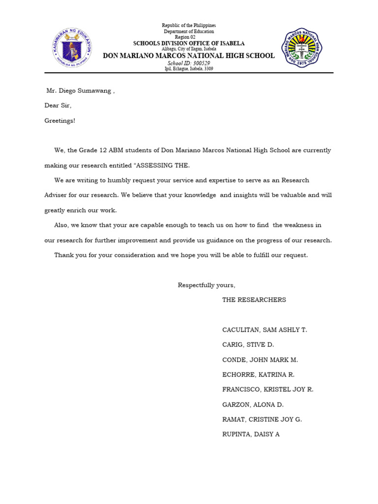 Research Letter To Chosen Adviser | PDF