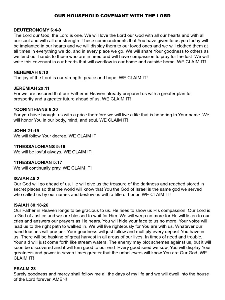 Our Household Covenant With The Lord | PDF | Covenant (Biblical ...