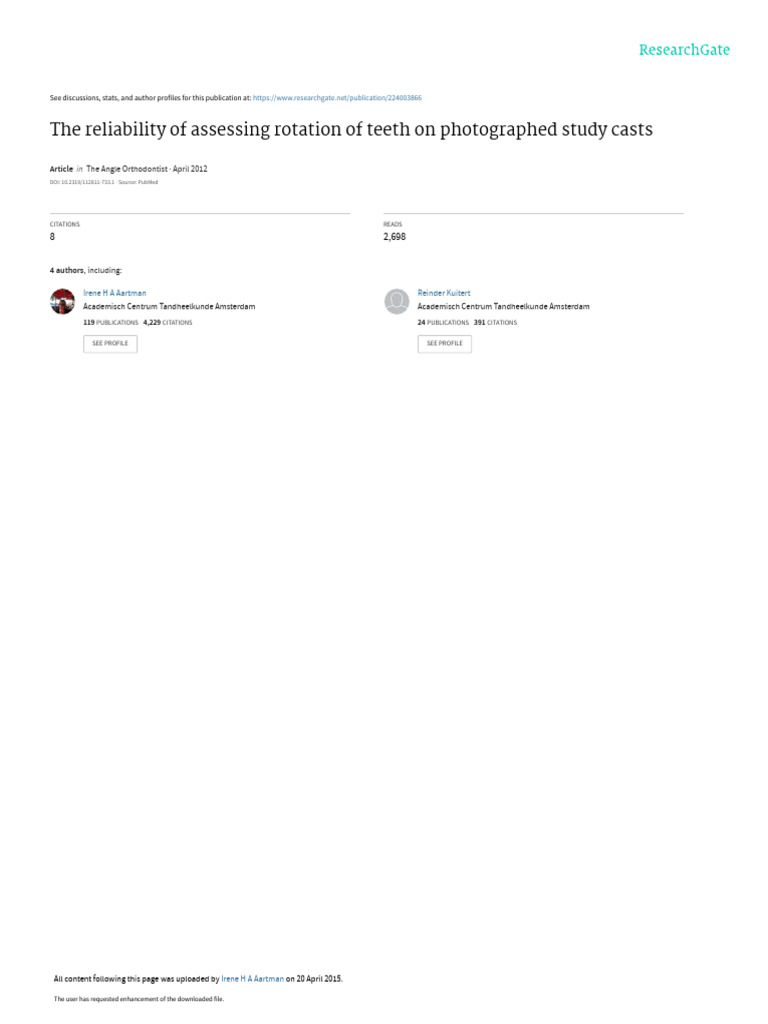 The Reliability of Assessing Rotation of Teeth On Photographed Study ...
