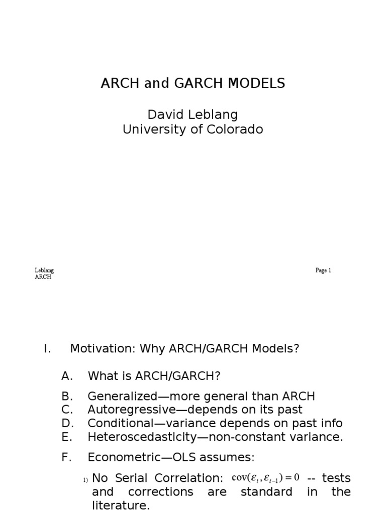 Arch And Garch Models Pdf Heteroscedasticity Errors And Residuals 