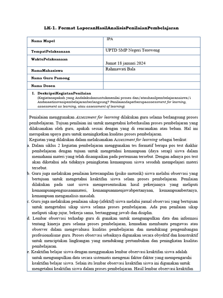LK-1 Format Hasil Asessment Siklus 2 | PDF | Sains & Matematika | Komputer