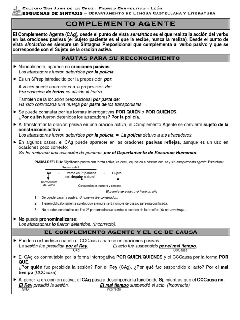 Complemento Agente (Diferencias Con El Complemento Circunstancial de Causa) | PDF | Asunto ...