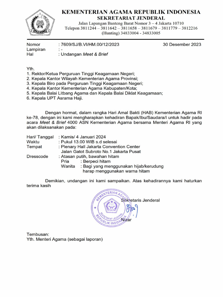 Surat Undangan Meet & Brief Kanwil DLL | PDF