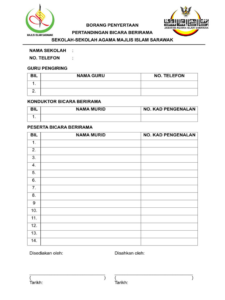 Borang Penyertaan Pertandingan Bicara Berirama | PDF