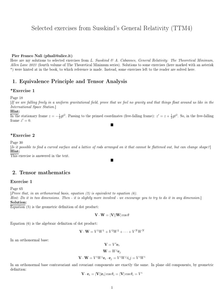 Selected Exercises From Susskind's General Relativity (TTM4) | PDF