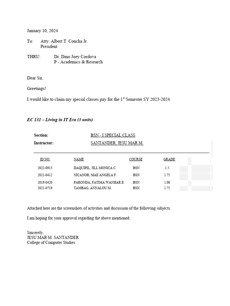 Special Class Pay Request | PDF | Sports & Recreation