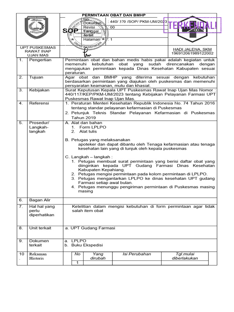 Sop Permintaan Obat Dan BMHP | PDF | Pengembangan Diri