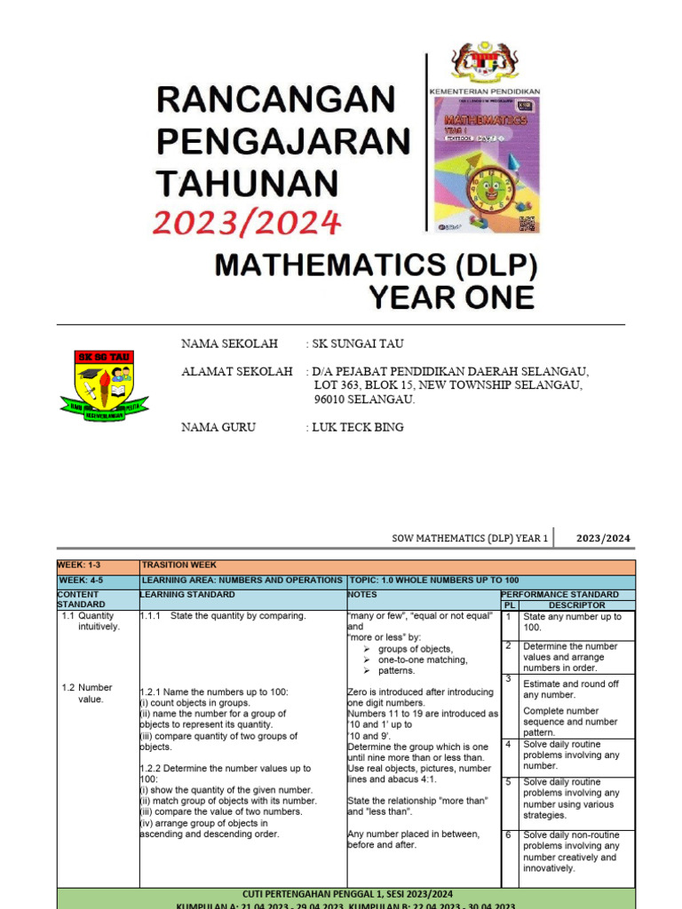 RPT Math DLP Year 1 | PDF | Shape | Numbers