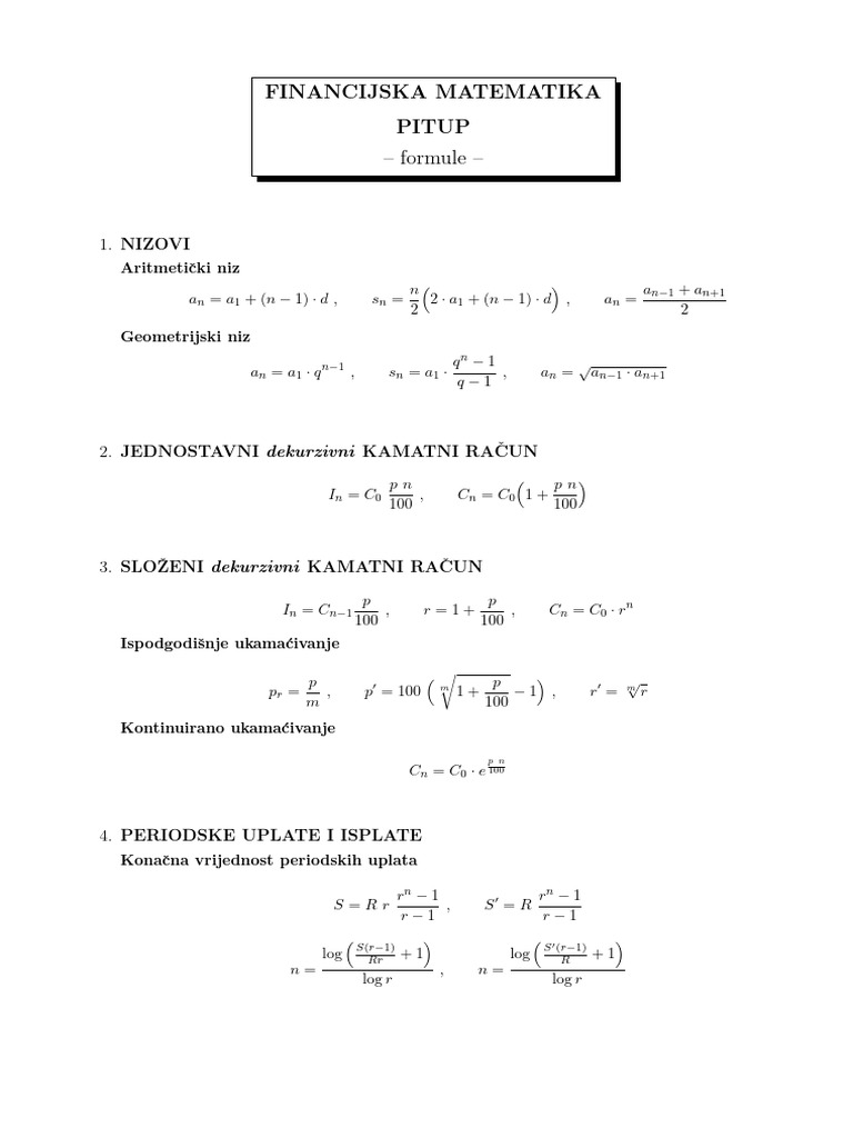 Formule Za Financijsku Matematiku Pitup | PDF