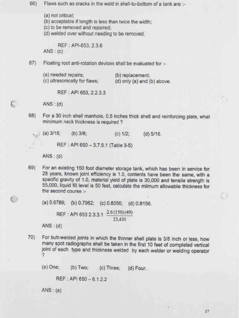 API 653 Questions, 66 - 139 | PDF