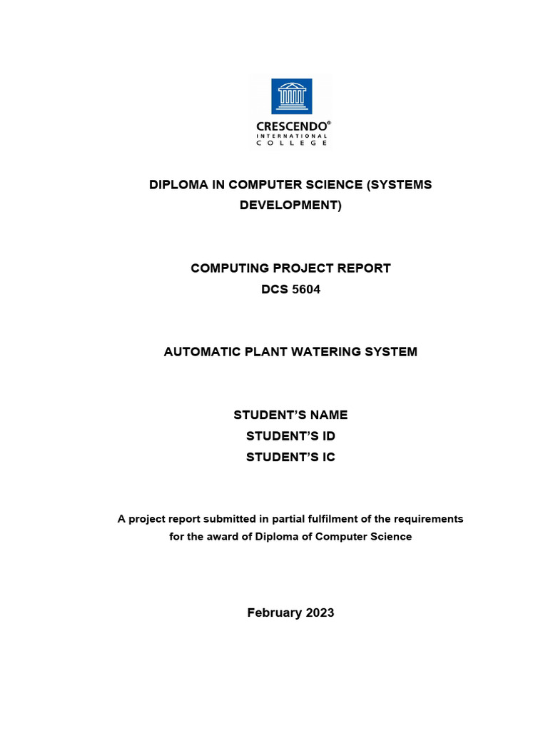 AUTOMATIC PLANT WATERING SYSTEM Final Year Report | PDF | Arduino | Automation