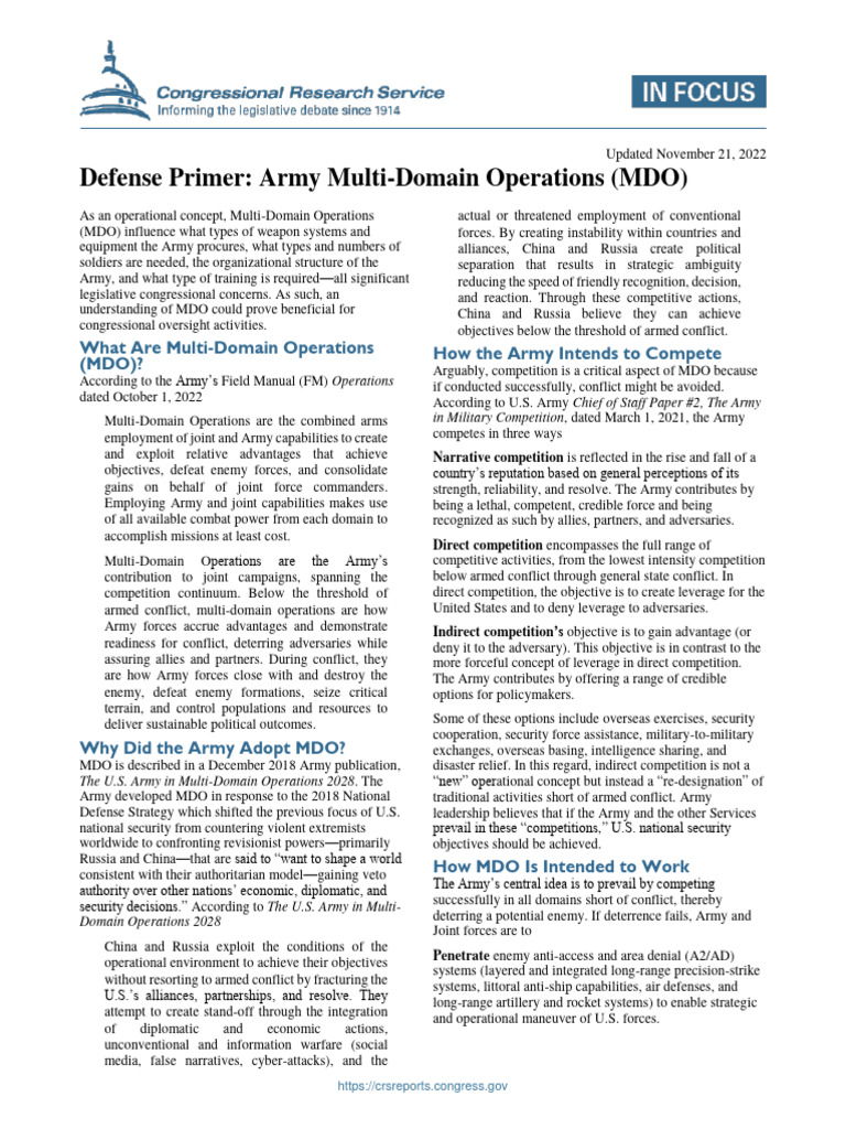Defense Primer - Army Multi-Domain Operations (MDO) | PDF ... Defense Primer - Army Multi-Domain Operations (MDO) | PDF ...
