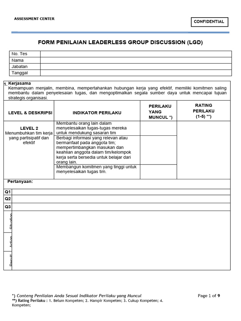 FORM Penilaian LGD Pengawas Level 2-Ok | PDF