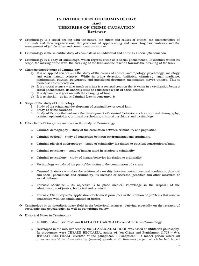 Intro To Crim and Theories of Crime Causation | PDF | Criminology | Id