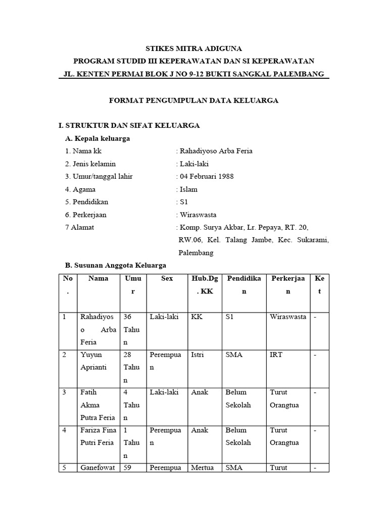 Format Pengumpulan Data Keluarga Word | PDF