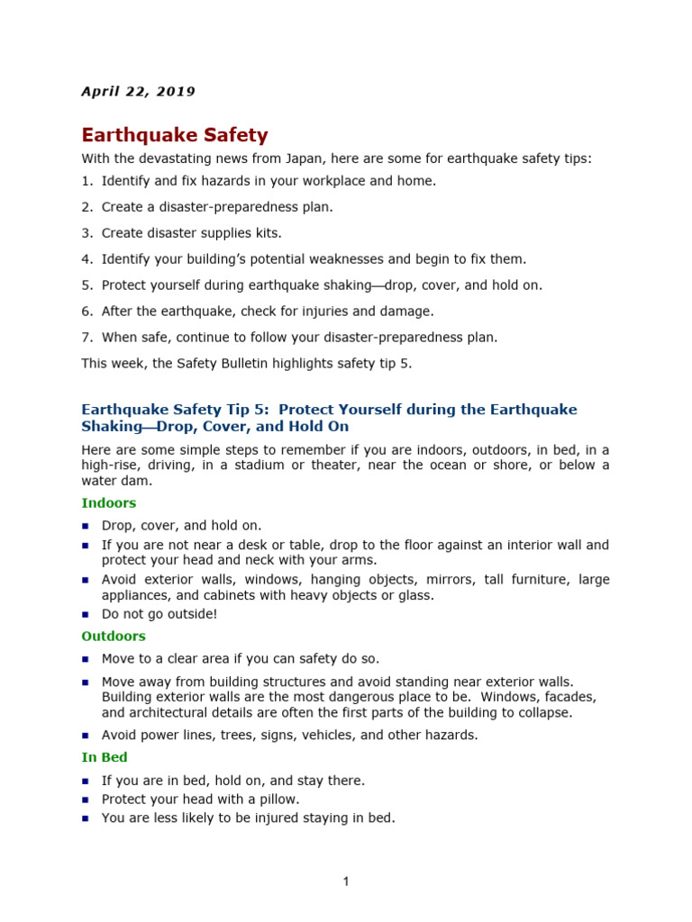 Earthquake - Safety - Safety Alert 2 | PDF | Earthquakes | Emergency ...