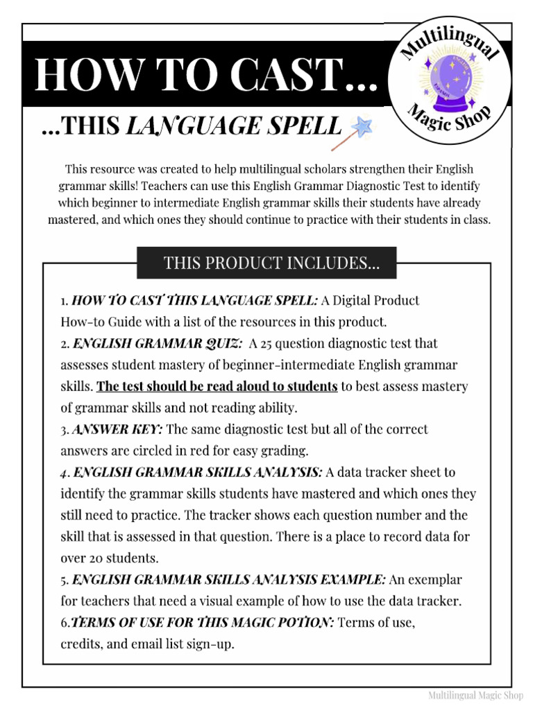 ESLEnglishGrammarDiagnosticTestSkillsAnalysisKitBeginnerIntermediate 1 ...