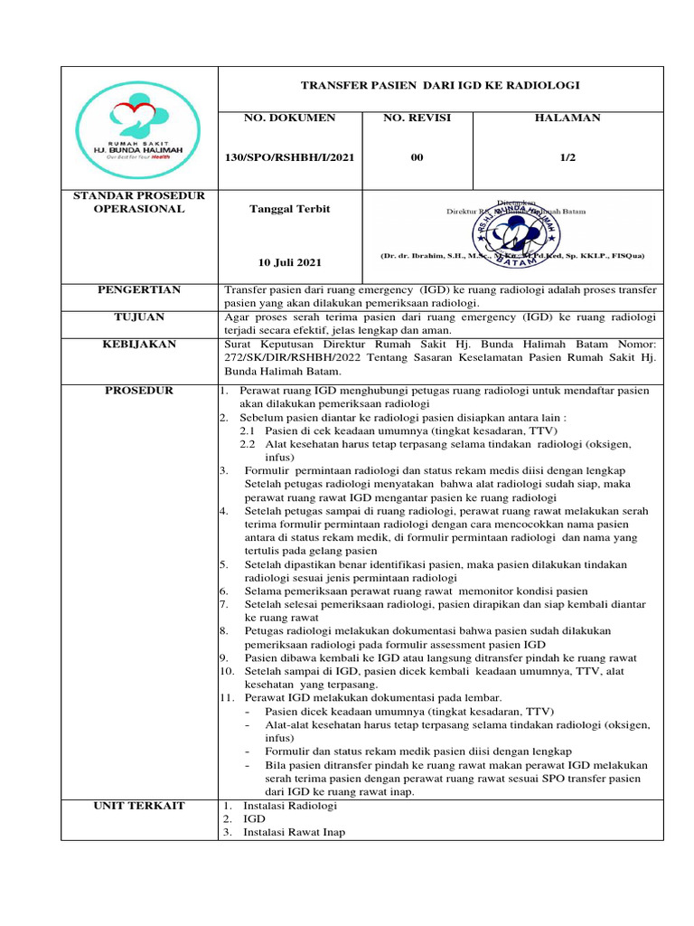 SKP 2 EP C SPO TRANSFER PASIEN DARI IGD KE RADIOLOGI | PDF