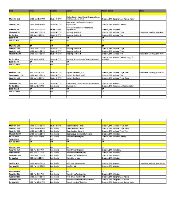 Rehearsal Schedule for Cast & Crew | PDF | Military Operations | Battles