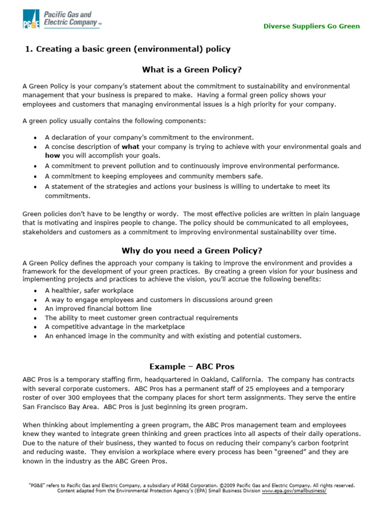 Developing Your Green Policy | Download Free PDF | Pacific Gas And ...