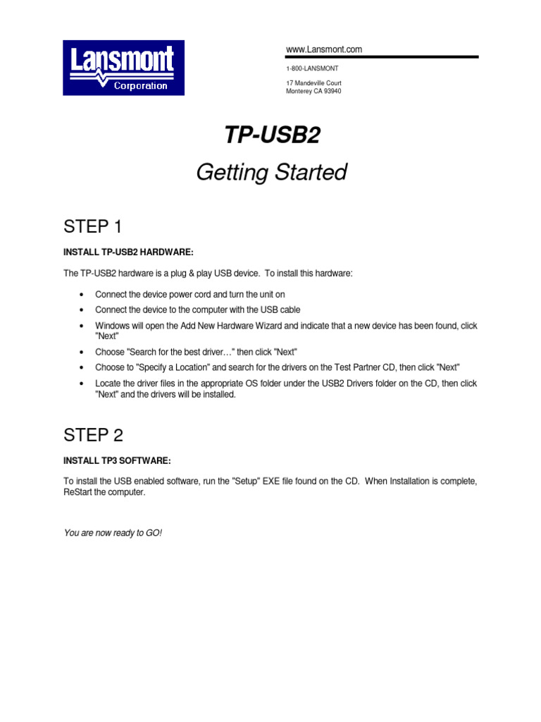Tp Usb2 Getting Started Pdf