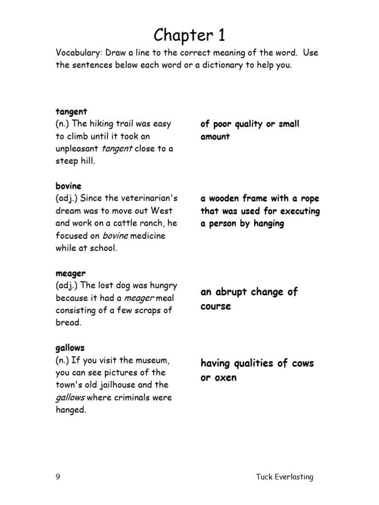 3 Tuck Everlasting Vocab Package | PDF | Vocabulary | Linguistics
