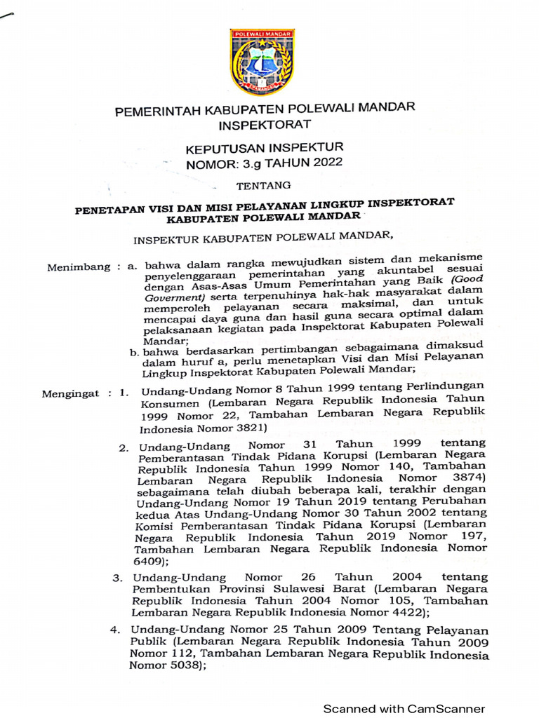 SK Inspektur TTG Visi&misi Pelayanan | PDF