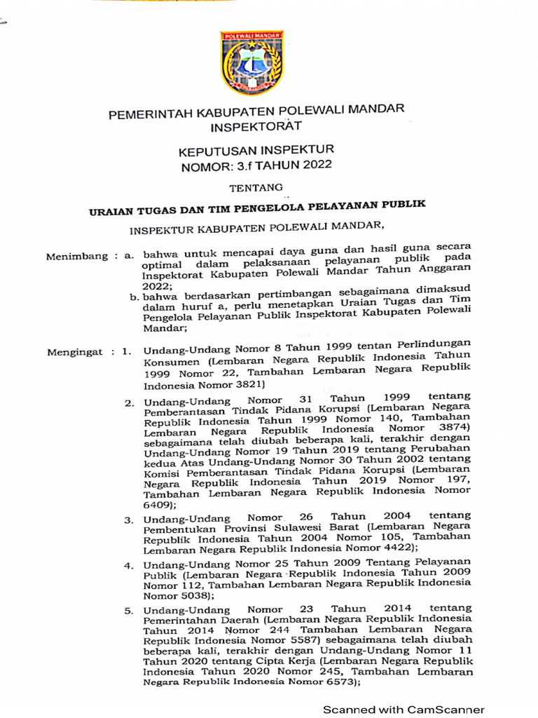 SK Inspektur TTG Tupoksi Pelayanan Publik | PDF