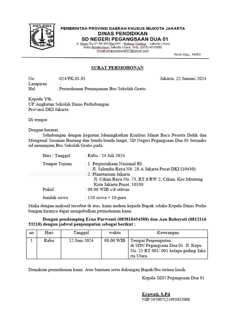 Surat Permohonan Bis Gratis Ke 2 | PDF