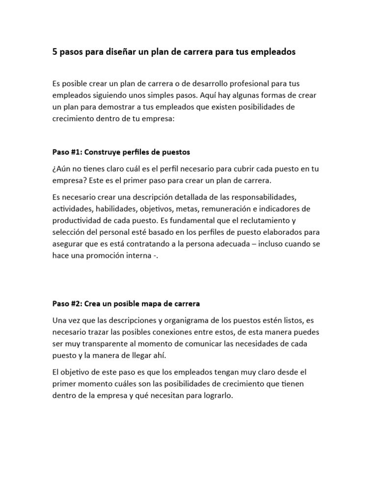 5 Pasos para Diseñar Un Plan de Carrera para Tus Empleados | PDF | Business 5 Pasos para Diseñar Un Plan de Carrera para Tus Empleados | PDF | Business
