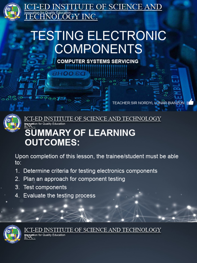 Lo1 Testing Electronic Components | PDF | Laboratories | Electronics