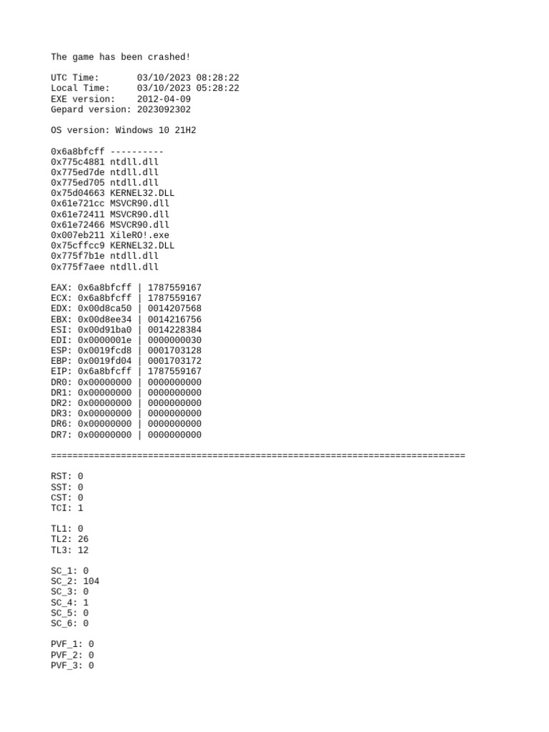 Game Crash Log | PDF | Computer File | Ibm Pc Compatibles