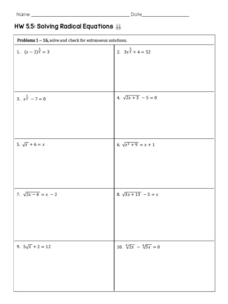 Solving Radical Equations - HW 5.5 Blank | PDF | Area | Equations