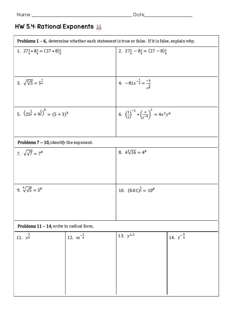 Rational Exponents Practice Worksheet | PDF | Mathematics | Applied ...