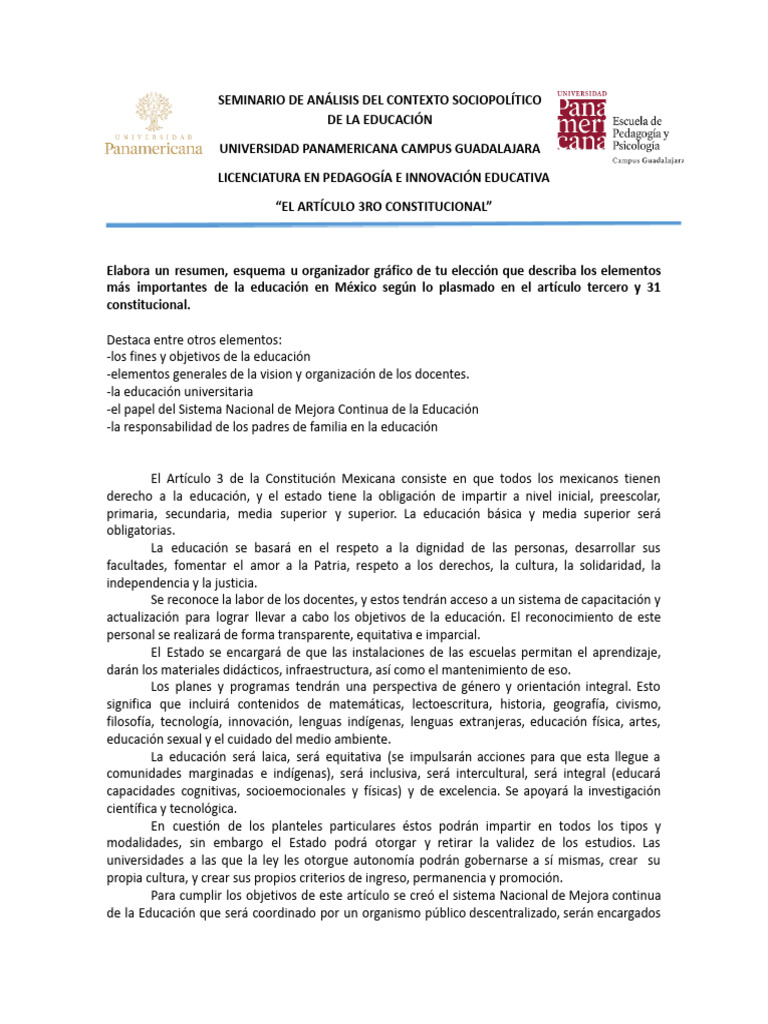 El Art 3 Constitucional - Reflexiã N Alumnos | PDF