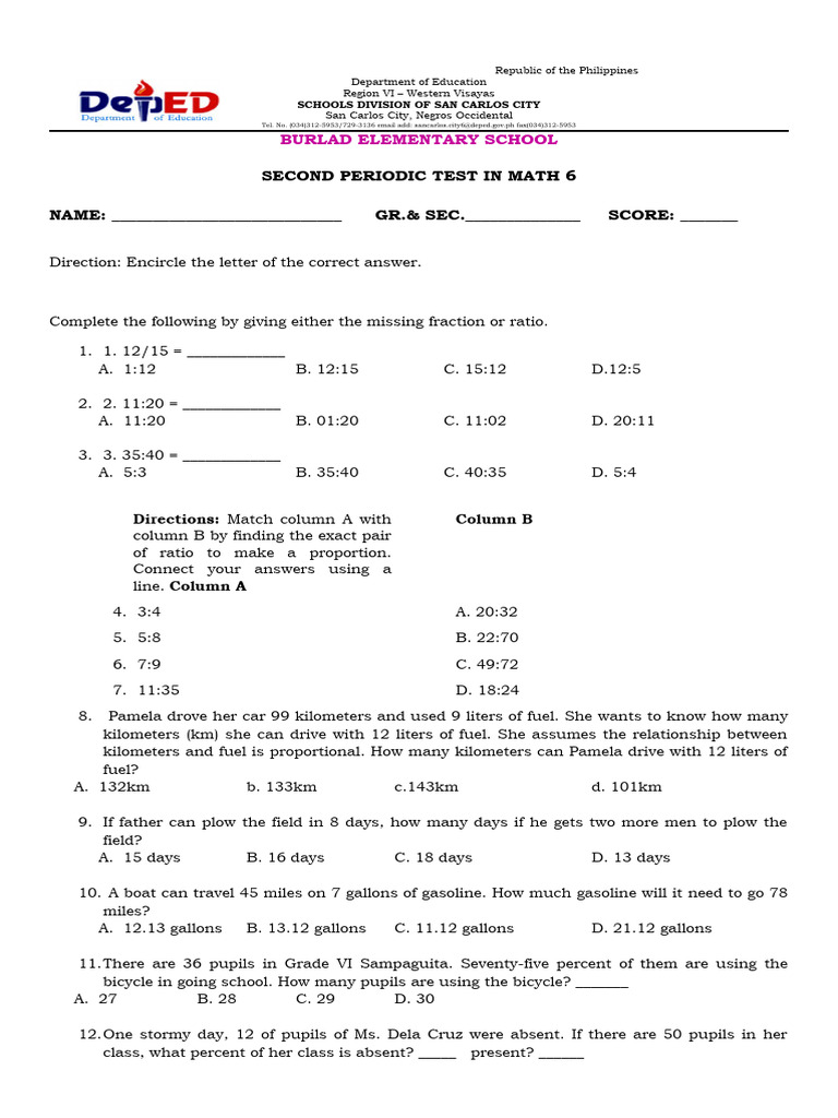 PT - Math 6 Q2 | PDF | Numbers | Arithmetic