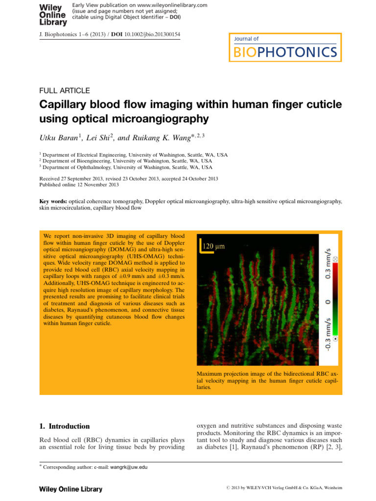 Photonics: Capillary Blood Flow Imaging Within Human Finger Cuticle ...