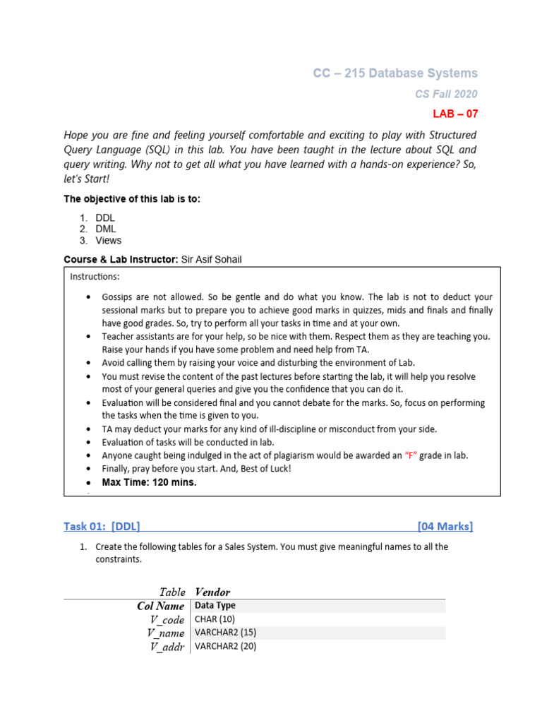 Dbs Bcsf20 Lab07 | PDF | Data Management | Data Model