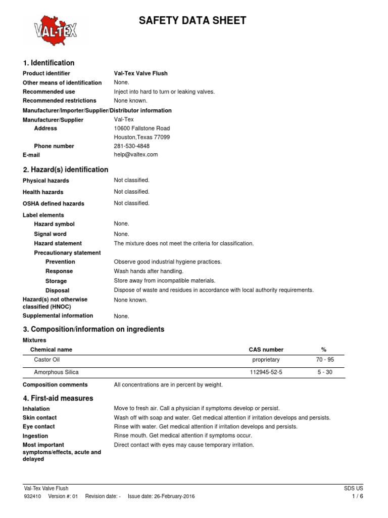 SDS US - Val-Tex Valve Flush | PDF | Dangerous Goods | Firefighting