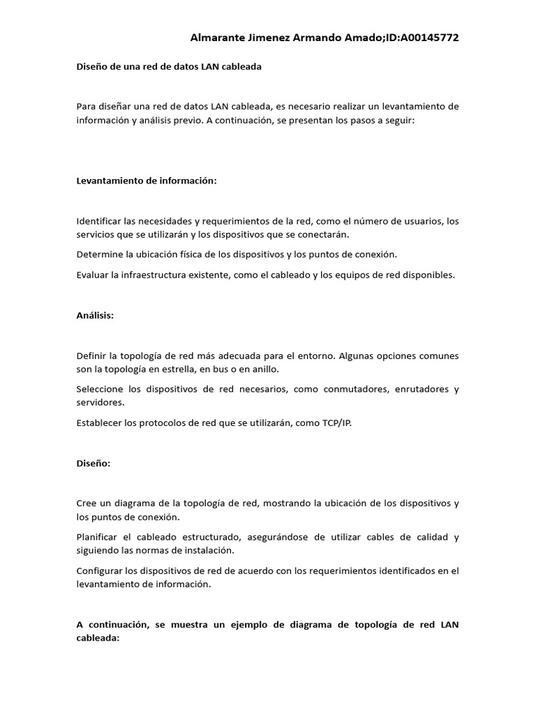 Diseño de Red LAN Cableada | PDF | Red de computadoras | Punto de ...